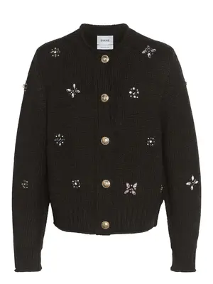 BARRIE Embroidered Cashmere Cardigan - Black