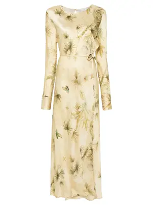 FORTE_FORTE Floral-print Satin Wrap Dress - Yellow