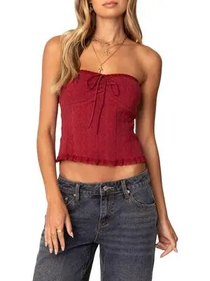 EDIKTED Lacey Tube Top - Burgundy