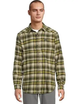 Columbia Cornell Woodstm Flannel Long Sleeve Shirt Men's Clothing Black Backland Tartan Yellow