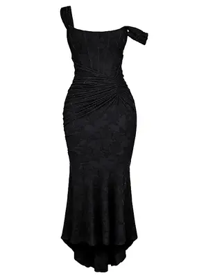 House Of Cb Cesca Floral-print Corseted Maxi Dress - Black