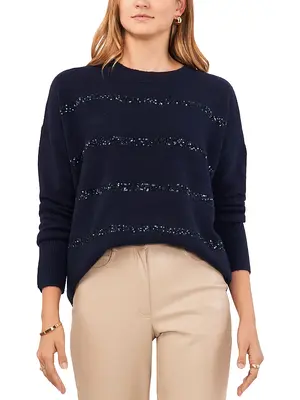 Vince Camuto Sequin Stripe Rib Knit Sweater Classic Navy