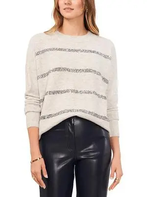 Vince Camuto Sequin Stripe Rib Knit Sweater - Silver Heather
