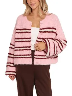 PETAL & PUP Petal & Pup Albertine Bouclé Crop Cardigan Pink Stripe