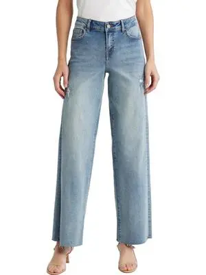 HIDDEN JEANS Raw Hem Mid Rise Dad Jeans - Medium Wash
