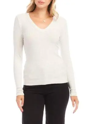 Karen Kane V-neck Brushed Rib Top - Heather