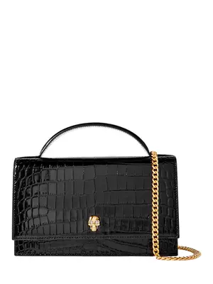 Alexander McQueen Skull Medium Croc-effect Shoulder Bag - Black
