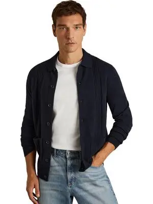REISS Lockhurst Wool Cabled-knitted Cardigan - Navy
