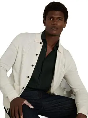 REISS Lockhurst Wool Cabled-knitted Cardigan - White