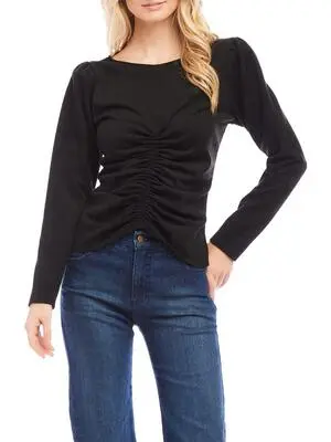 Karen Kane Faux Suede Shirred Top - Black