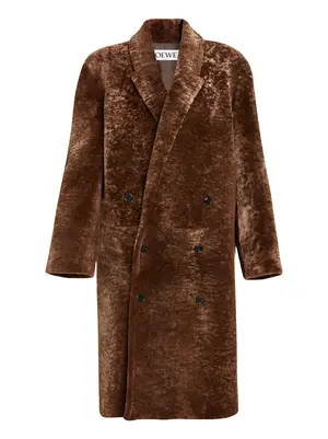 Loewe Double-breasted Shearling Coat - Chocolate