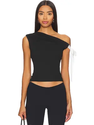 MORE TO COME Raquel Tie Sleeve Top - Black