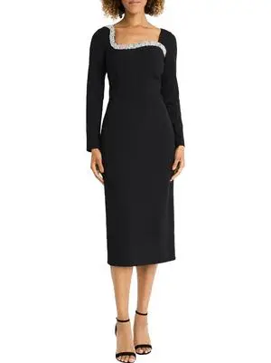 Maggy London Beaded Long Sleeve Midi Dress - Black