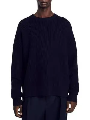 Sandro Carter Wool & Cashmere Oversized Sweater Navy Blue
