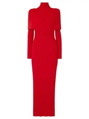 Balmain Wrap-effect Layered Plissé-chiffon Maxi Dress - Red