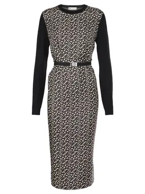 Tory Burch Belted Silk-trimmed Wool Midi Dress - Black