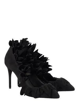 Alaïa Petal Ruffled Suede Pumps - Black