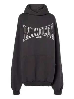 Balenciaga Logo Cotton Jersey Hoodie - Grey