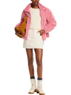 UGG Ugg Faux Fur Zip-Up Jacket Pink Cedar