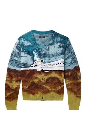 Amiri Airplane Intarsia Mohair Cardigan - Roasted Red/dark Blue