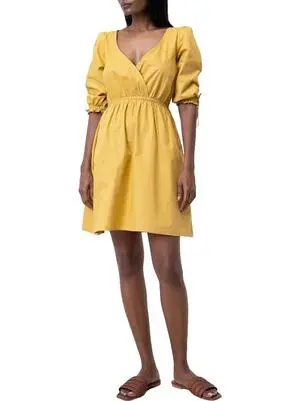 REISTOR Gathered Elbow Sleeve Short Dress - Mustard