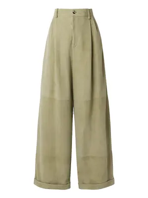 Loewe Paneled Suede Wide-leg Pants - Green