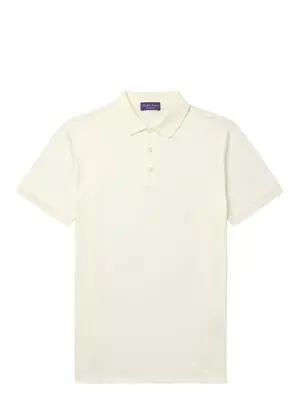 Ralph Lauren Purple Label Logo-embroidered Mercerised Cotton-piqué Polo Shirt - Neutrals