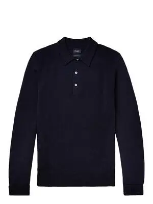 DRAKE'S Merino Wool Polo Shirt - Blue