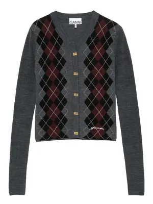 GANNI Argyle-knit Cardigan - Grey