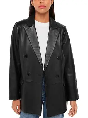 Whistles Aliza Waisted Leather Blazer - Black