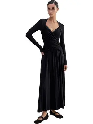 ME+EM Ruched Panel Maxi Dress - Black