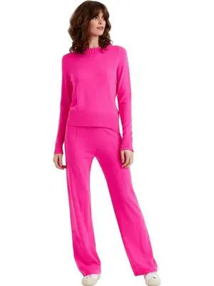 Chinti & Parker Wool Cashmere Wide Leg Track Pants - Hot Pink