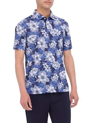 Bugatchi Hendrix Digital Floral Print Pima Cotton Polo - Night Blue