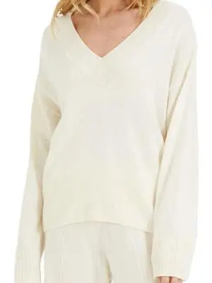 Chinti & Parker V-neck Wool Cashmere Sweater - Cream