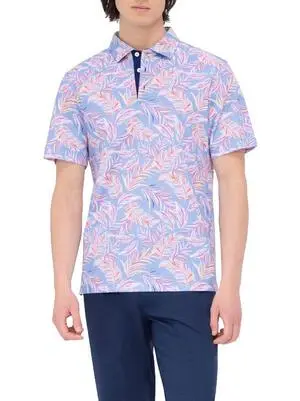 Bugatchi Hendrix Digital Leaf Print Pima Cotton Polo - Sky