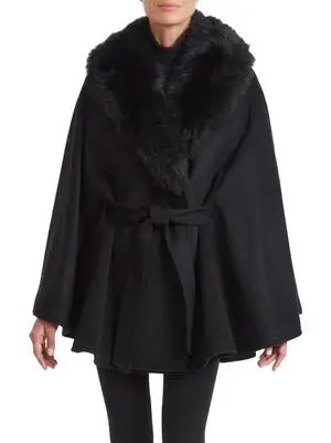 Sofia Cashmere Sofia Cashmere Toscana Belted Wool & Cashmere Coat With Genuine Shearling Collar 001blk