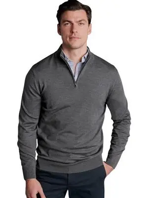 CHARLES TYRWHITT Pure Merino Zip Neck Sweater - Grey