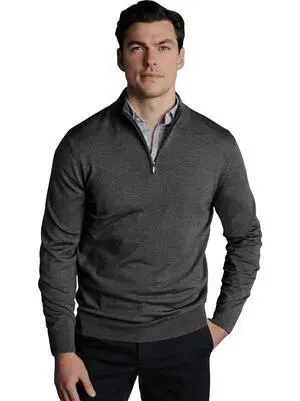 CHARLES TYRWHITT Pure Merino Zip Neck Sweater - Grey