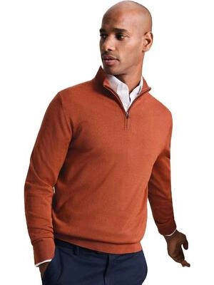 CHARLES TYRWHITT Pure Merino Zip Neck Sweater - Orange
