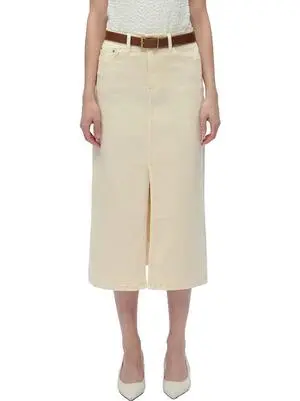 BAYEAS Lila Slit Hem Denim Midi Skirt - Beige