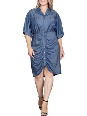 STANDARDS & PRACTICES Ruched Denim Shirtdress - Dark Indigo