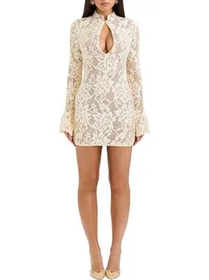 House Of Cb Long Sleeve Lace Body-con Minidress - Shortbread
