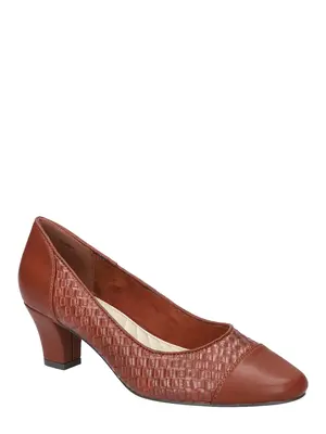 EASY WORKS BY EASY STREET Wes Cap Toe Pumps - Tan Woven Embossed