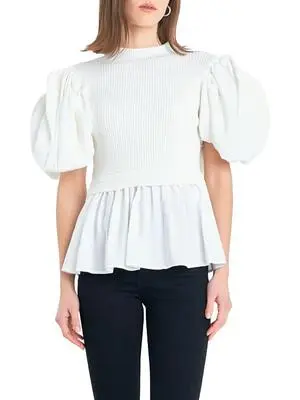 ENGLISH FACTORY English Factory Mixed Media Puff Sleeve Top
