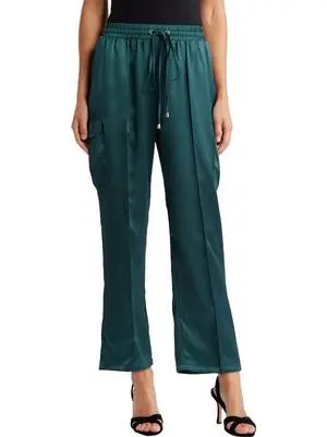 TAHARI ASL Satin Cargo Trousers - Juniper