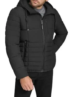 Andrew Marc Mixed Quilting Hooded Jacket - Black