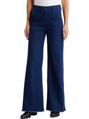 Hue Raw Hem Wide Leg Denim Pants - Midnight Rinse Wash