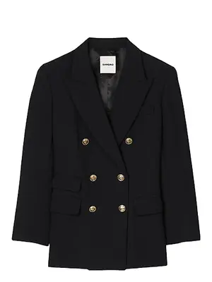 Sandro Lapel-collar Double-breasted Wool-blend Blazer - Noir / Gris