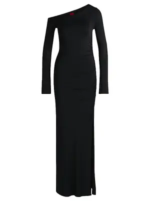 Hugo Long-sleeved Split-hem Maxi Dress - Black