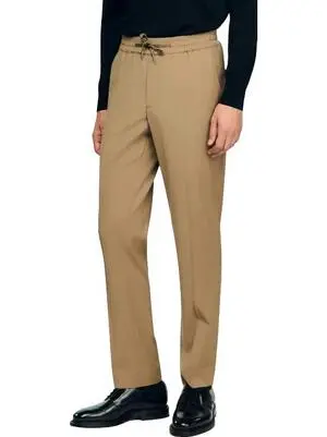 Sandro Elasticated Straight-leg Trousers - Dark Sand